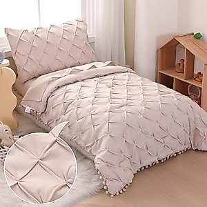 Wowelife Pink Toddler Bedding Set, Girls Toddler Bedding 4 Pieces Boho Tufted Comforter with Pom Pom Design for All Seasons, Soft and Breathable Set