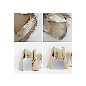 Women/Girls Corduroy Large Capacity Tote Bag Shoulder Bag Fashion Hobo Bag Casual Shopping Bag Handbag khaki