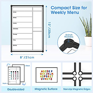 Magnetic Weekly Calendar for Fridge,12×8” Magnetic Fridge Calendar Refrigerator Calendar, Weekly Meal Planner Magnetic, Doubleside, Grocery List, Kitchen Menu Planner Board for Fridge/Locker, 4 Marker