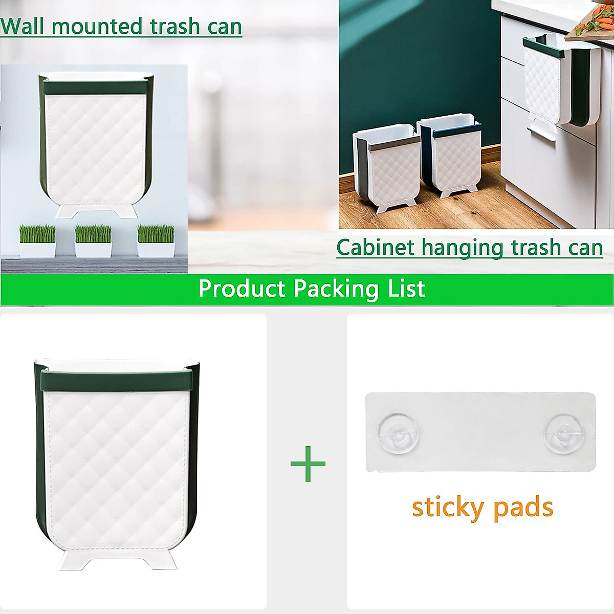 HUAPPNIO Hanging Trash Can for Kitchen Cabinet Door Wall Mounted Foldable Plastic Garbage Bin 2.6 Gallon Green