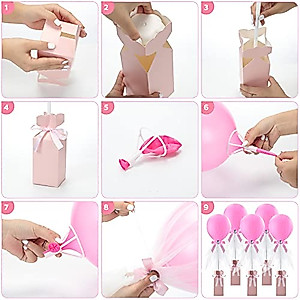 12 Packs Tulle Tutu Balloons with Candy Cake Dessert Box for Baby Shower Centerpieces Girls Birthday Party Wedding Table Decorations, 12 Inches Balloon White Tulle Cover (Pink)