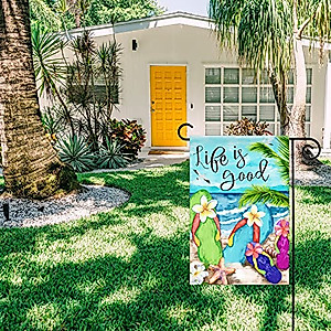 Morigins Flip Flops on Summer Beach Life is good Decorative Welcome Garden Flag 12.5X18 inch
