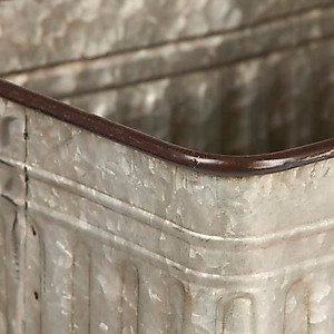 Farmhouse Galvanized Metal Storage Bucket on Stand with Handle, Distressed Silver