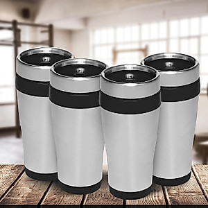 DISCOUNT PROMOS Insulated Stainless Steel Travel Mugs 16 oz. Set of 10, Bulk Pack - Perfect for Coffee, Soda, Other Hot & Cold Beverages - Black
