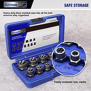 PLATINUMEDGE Bolt Extractor Tool Set, 13 Pieces Impact Bolt & Nut Remover Set, Stripped Lug Nut Remover, Extraction Socket Set for Easy Out Rusted Rounded Damaged Nuts Sockets and Bolts, Cr-Mo