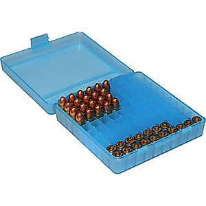 MTM P-100-9-24 Ammo Box 100 Round Flip-Top 9mm 380 ACP, Clear Blue , ‎5 x 5 x 5"
