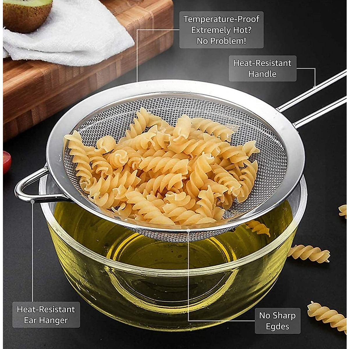 Eleen Stainless Steel Strainer | Set of 3 Kitchen Strainers Available Sizes (S,M,L) | Perfect Strainers for Kitchen Use | Mesh Strainer with Durable, Strainers fine Mesh for Tea, Pastas, Vegetables