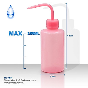 Heylcm 2Pcs 250ml Plastic Wash Bottle with Cap, 8.5oz Pink Narrow Mouth Tattoo Wash Bottle No Spill Safety Squeeze Squirt Bottle with Straw Funnel for Lab Gardening Tattoo Supplies(250ml, Pink)