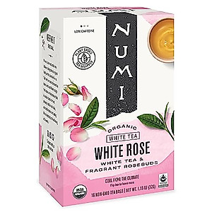 Numi Organic White Rose Tea, 16 Tea Bags, White Tea & Fragrant Rosebuds, Low Caffeine (Packaging May Vary)