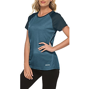 MoFiz Women's Short Sleeve Shirts UPF 50+ Sun Protection Quick Dry Lightweight T-Shirt Outdoor Hiking Runing Fishing Sea Blue M