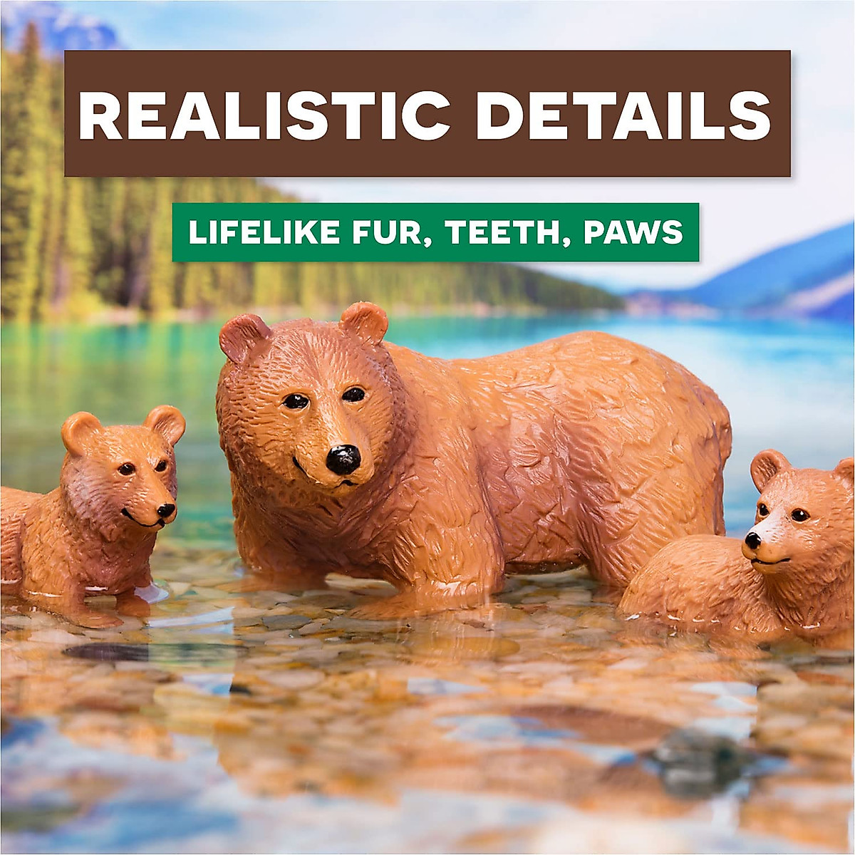 Terra by Battat – 4 Pcs Brown Bear Family Set – Realistic Plastic Animal Figurines – Zoo Animal Toys for Kids and Toddlers 3+