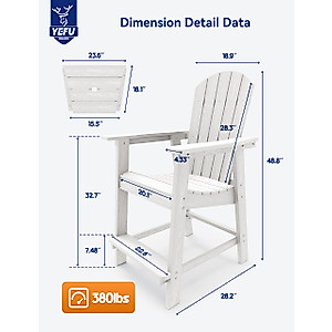 YEFU Balcony Chair, Tall Adirondack Chair Set of 2 with Connecting Tray, Poly Lumber Adirondack Chair Bar Stools, Patio Stools, 380lbs, Weather Resistant for Outdoor Deck Lawn Pool Backyard-White