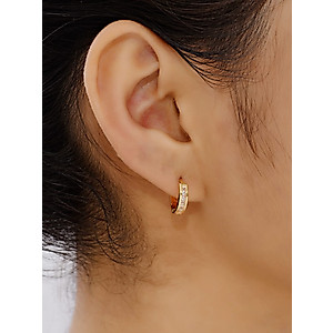 Small Gold Huggie Hoop Earrings Set for Women, Hypoallergenic Twisted Cartilage Hoops Lightweight, Tiny Diamond Hoop Earrings Jewelry for Multiple Piercing (4pairs,star)