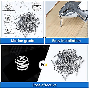 Muzata 50pack 1 15/32’’ M4 Screw Eye Hook Wood Screws Metal Hook T316 Stainless Steel for Wood Securing Cable Wire Terminal Ring Eyelet Self Tapping Eye Bolt Indoor Outdoor CN20 HN2