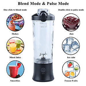 Portable Blender, MOCOPO 20 Oz Mini Personal Size Blender for Shakes and Smoothies with 6 Blades, Rechargable Blender, 4000mAh Electric Blender for Kitchen, Home, Travel, Outdoor(Black)
