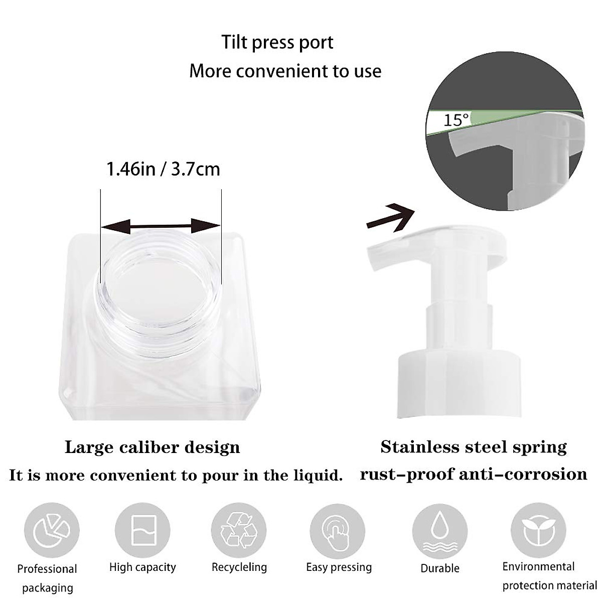2 Pack Foaming Soap Dispenser 15oz Refillable Foam Liquid Hand Soap Empty Plastic Pump Bottle Container for Bathroom Vanities, Kitchen Sink, Hospital, Clinic, Clear 450ml