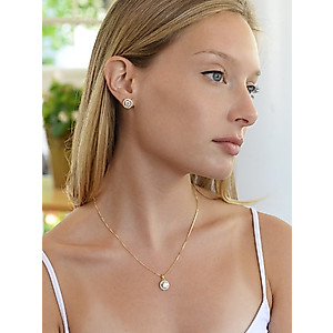 Mariell Bridal Wedding Necklace Set, Cubic Zirconia Pendant Necklace and Stud Earrings, Gold Jewelry Set