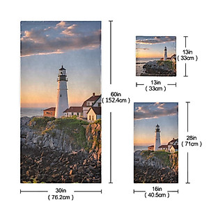 Kigai Lighthouse Bath Towel Set of 3, Absorbent Soft Bathroom Towel with Hand Towel & Washcloth for Hotel, Beach, Gym and Spa