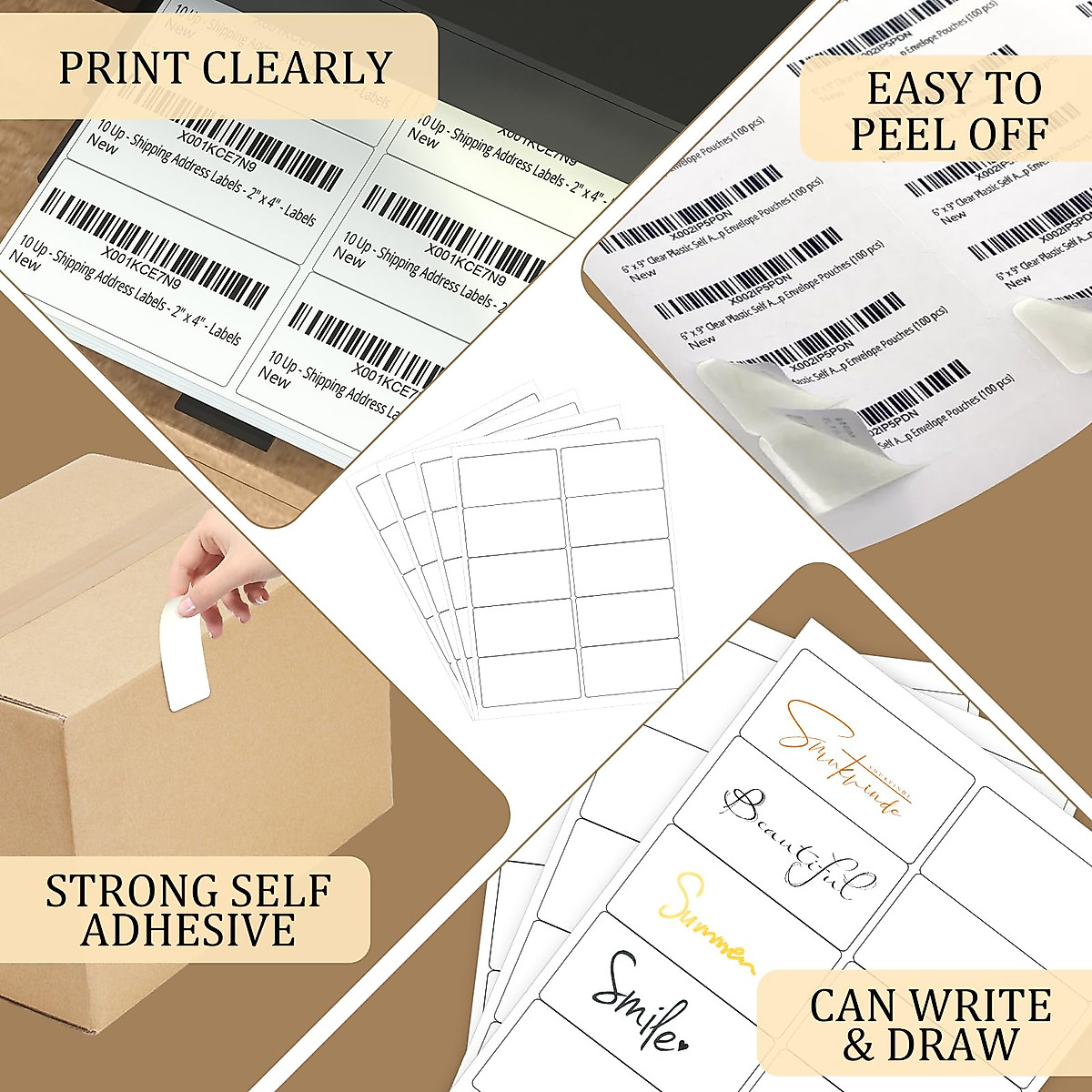 FungLam 2x4 Shipping Address Labels for Laser & Inkjet Printers, 300 Printable White Sticker Labels, 10 per Page Mailing Labels, Permanent Adhesive (30 Sheets, 300 Labels)