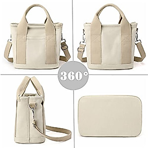 Canvas Tote Bag Women Small Mini Tote Bag Zipper Satchel Crossbody Shoulder Handbags Purse Pink