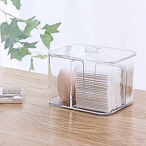 SUNFICON Cotton Swab Balls Box Cotton Pads Holder Organizer Holder Dispenser Storage Canister Cosmetic Pads Container Flossers Case 4-Grid Bathroom Countertop Vanity,Acrylic Crystal Clear