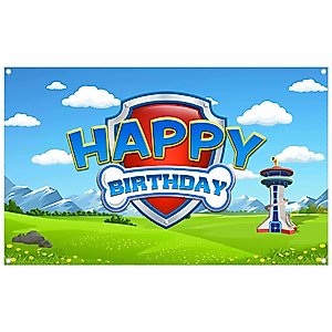 Yriujul 72x43inch Dog Paw Birthday Backdrop for Boy Girls Puppy Blue Sky Grass Photography Background Banner Baby Shower Party Decorations Photo Booth Props