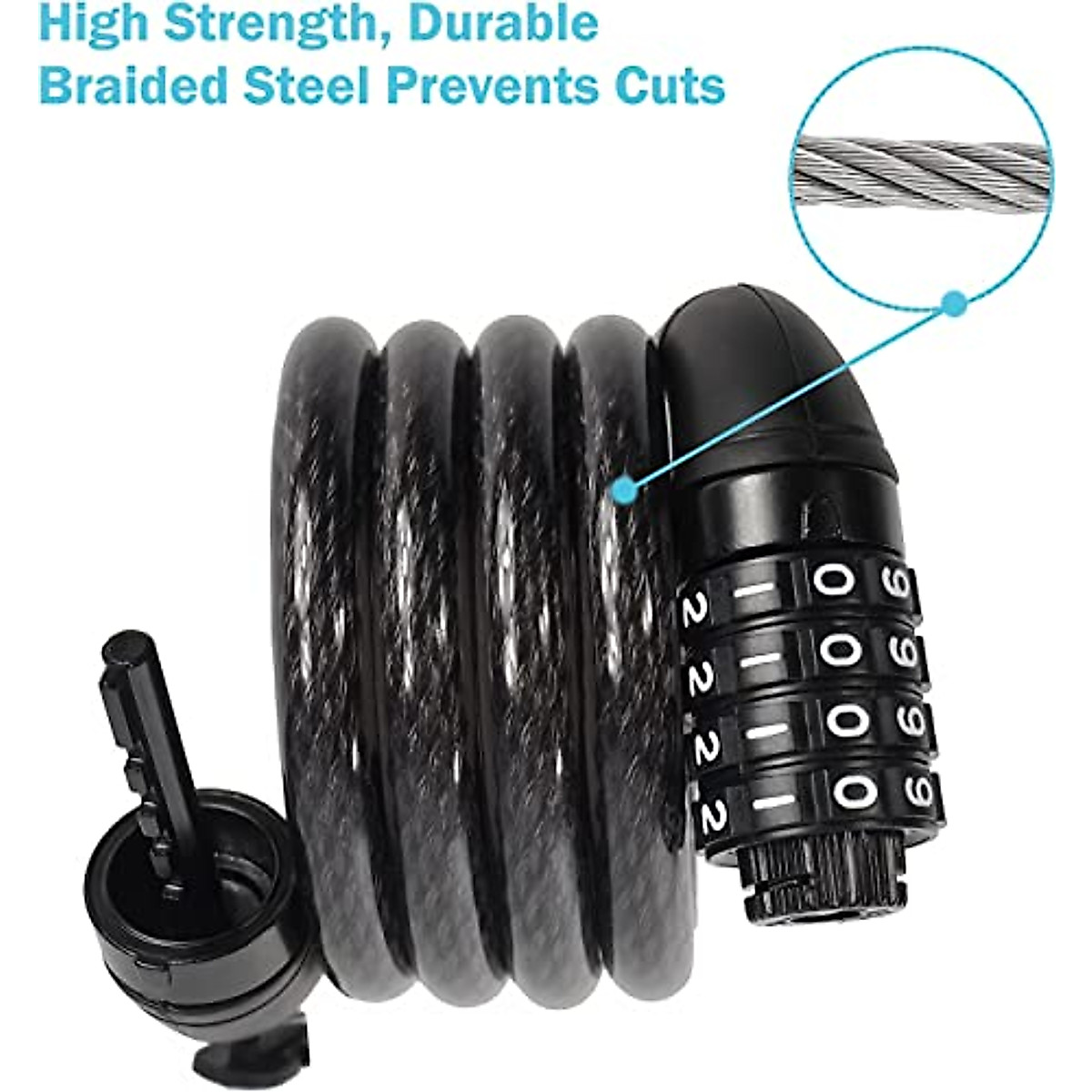 Lumintrail Bike Lock, Combination Lock - 4ft Heavy Duty Anti Theft Bike Cable Lock with Mounting Bracket (Black, 1 Pack)