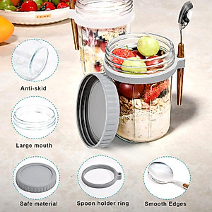 Vaootop 4-pack 16 oz Overnight Oats Containers with Lids and Spoons, Glass jars with Airtight Lids, Wide mouth Mason Salad jars, Glass Food Storage Containers for Snacks Yogurt Spice Sugar