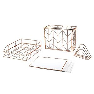 U Brands Desktop Fashion Filing Set, Desktop Organizer, Wire Metal, Rose Gold, 10 Pieces