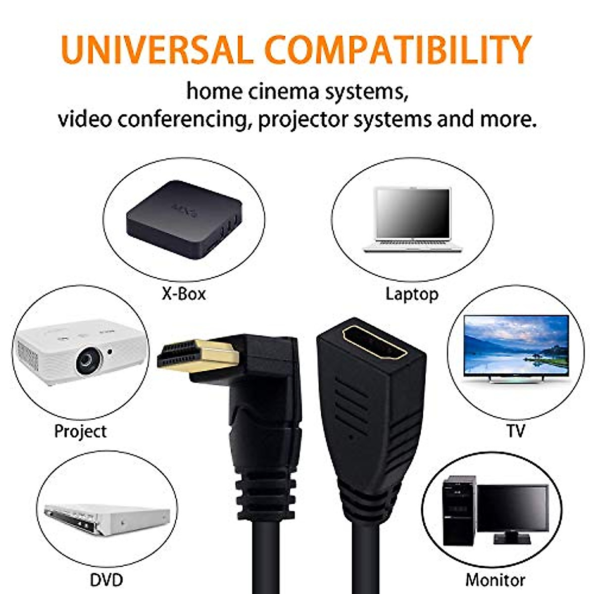 Poyiccot 8K HDMI Extension Cable, HDMI 2.1 Cable 90 Degree Down Angle HDMI Male to Female 8K HDMI 2.1 Cable 48Gbps High Speed 8K 60Hz, 4K 120Hz, 3D Ultra HDR HDMI Extension Cable, 2feet(M/F Down)