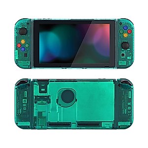 eXtremeRate Clear Emerald Green Front Back Plate for Nintendo Switch Console, NS Joycon Handheld Controller Housing with Colorful Buttons, Replacement Shell for Nintendo Switch - Switch NOT Included