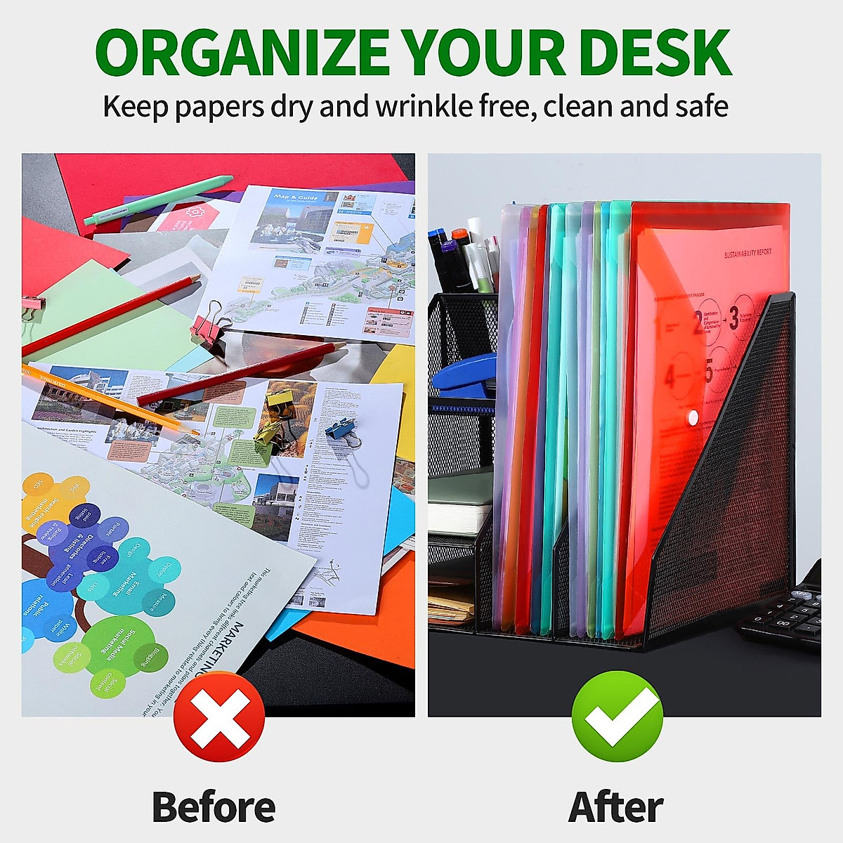 12 Pack Plastic Envelopes Poly Envelopes, LEOBRO A4 Clear File Bags Document Folders Document Organizers with Snap Button for Document Stationery Tools Organization, in 6 Assorted Colors