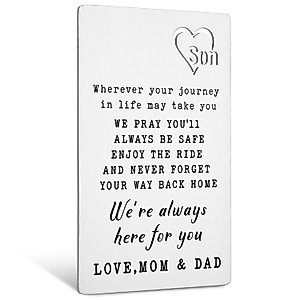 TRCENDE To Our Son Gifts from Mom and Dad Engraved Wallet Insert gift for Son, Son Birthday Card College Graduation Gifts for Son Back To School Birthday Graduation Christmas gift xson1
