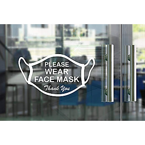 Please Wear Face Mask Decals White Vinyl Plotter Cut Face Mask Required Sign Stickers Size 9 X 5 Inches Pack of 02 Mask Signage