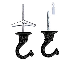 QLXHBOT Large Swag Ceiling Hooks Heavy Duty Swag Hook with Hardware 3 Sets for Hanging Plants Ceiling Installation Cavity Wall Fixing (Black)