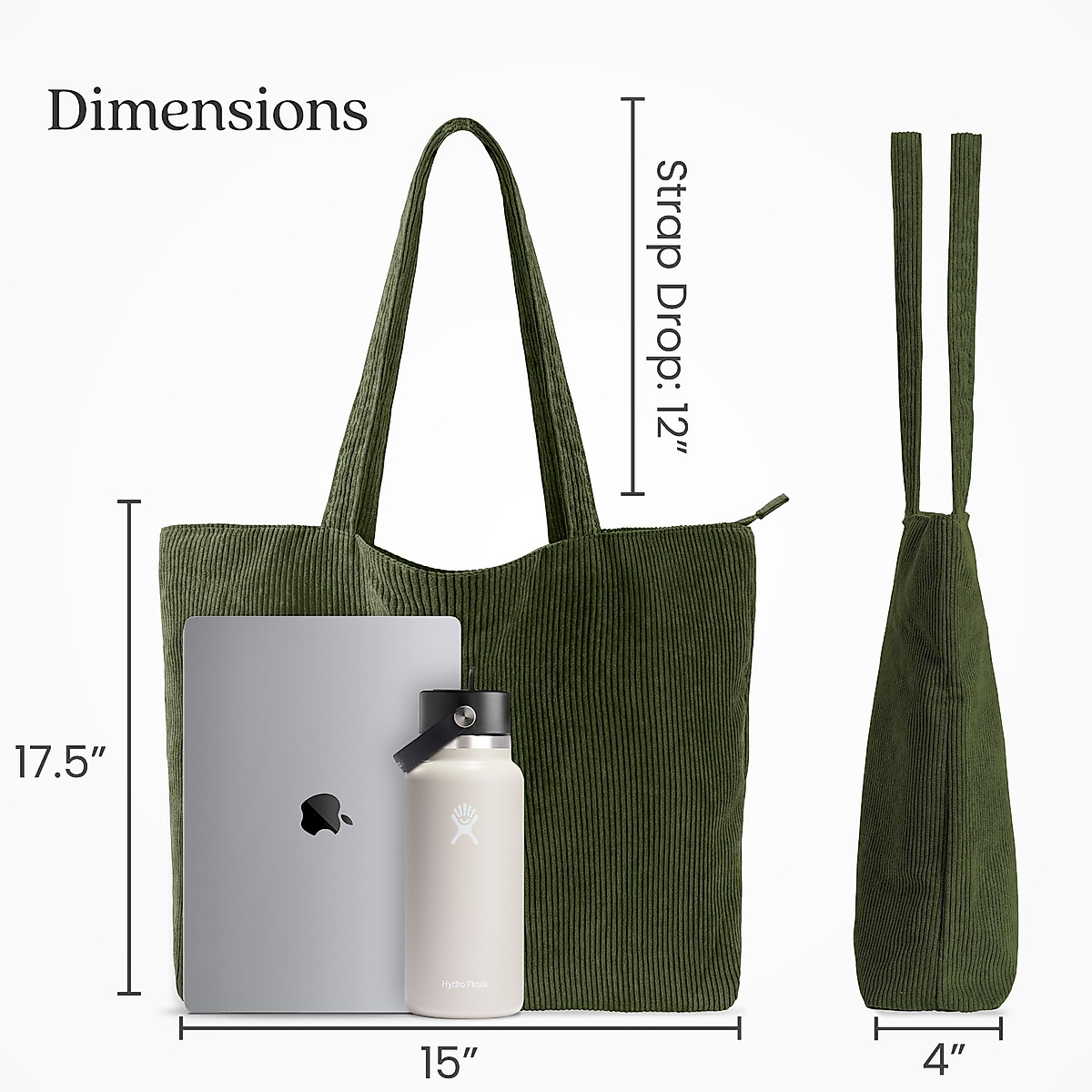 VANDEL Corduroy Tote Bag for Women and Men with Zipper and Inner Pockets. Cute School Tote Bag with Zipper, Aesthetic