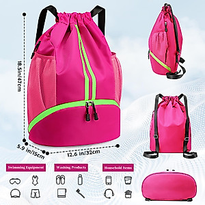 SOPIME Drawstring Backpack Gym Bag for Women, String Bags Sports Cinch Sackpack with Shoe Compartment and Waterproof Wet Pocket Large Gym Sack for Fitness Swim Basketball Soccer Beach (Pink)