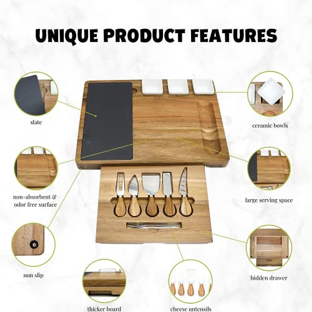 Wooden Charcuterie Board Set (11pcs) - Cheese Board Set with Extra Large Charcuterie Board, Knife, Forks, Bowls - Perfect Charcuterie Boards Gift Set - Beautiful Charcuterie Meat and Cheese Platter