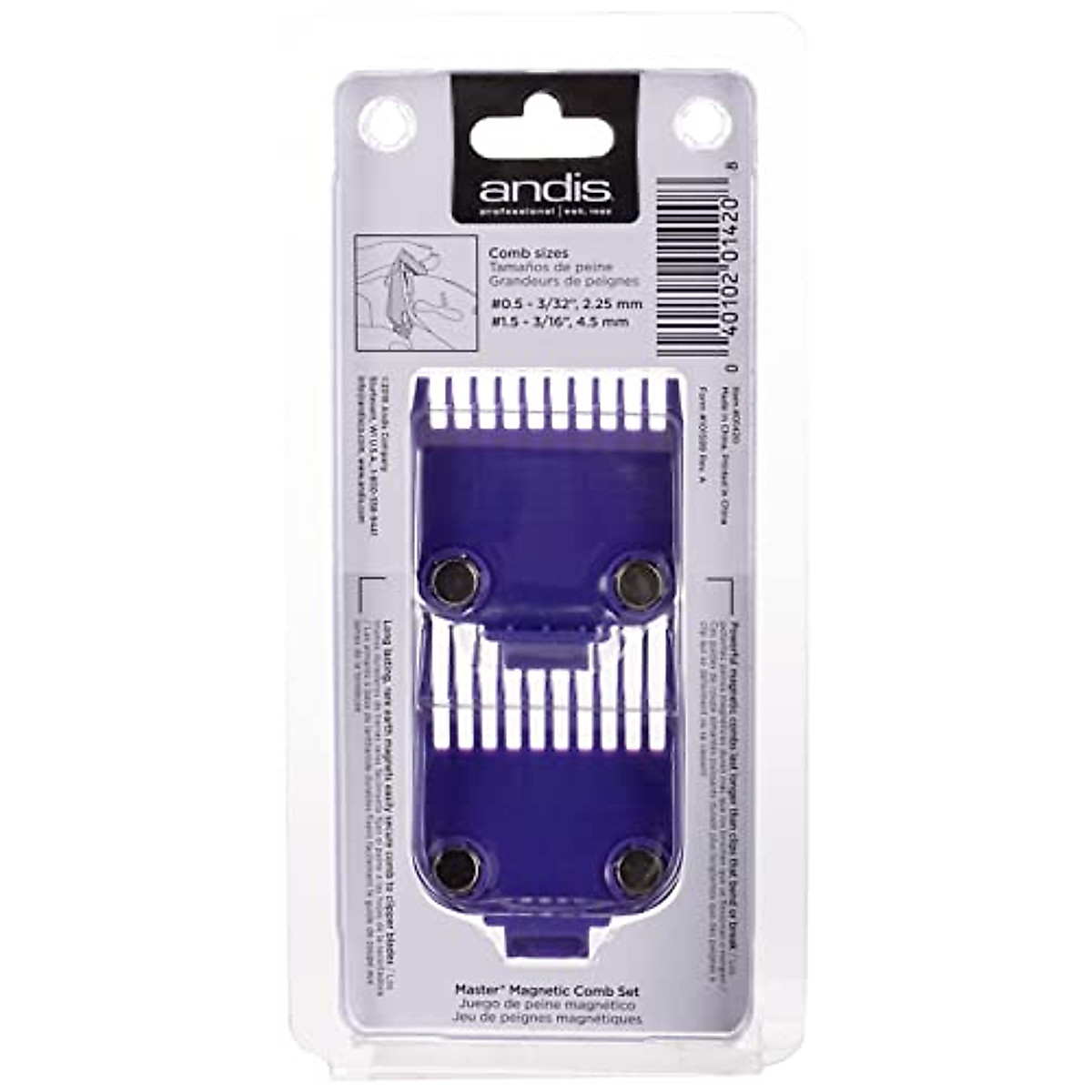 Andis 01420 Master Clipper Magnetic Comb Set - Crafted for Long-Lasting Performance - Dual Pack Sizes 0.5 & 1.5 and Fit with ML Models – Purple