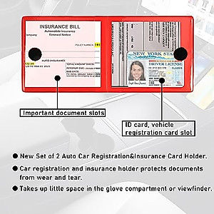 Kewucn 4 Pack Car Registration Insurance Holder, 10.55''×4.8'' Essential Auto Card Glove Box Organizer with Closure, Vehicle Interior Accessories Perfect for Most Car, Truck, SUV(Red)