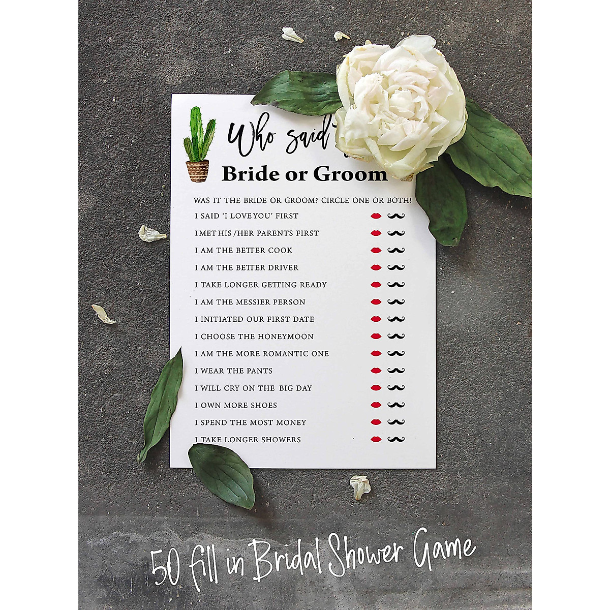 Inkdotpot Cactus Taco'bout Love 50-Pack He Said She Said Cards for Couples Funny Rehearsal Dinner Who Said it Question Bridal Shower Engagement Party Game Ideas