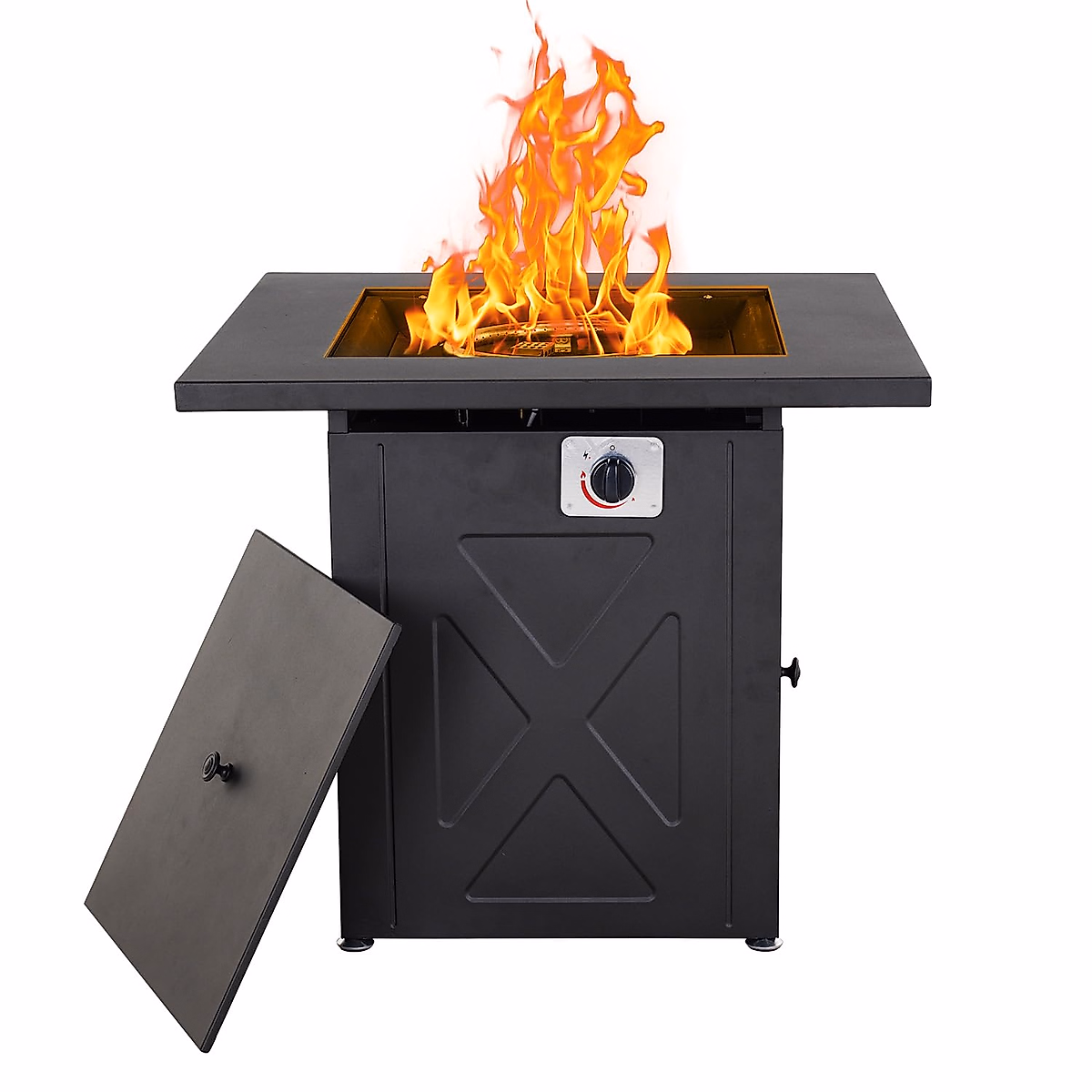 Fire Pit Table, Propane Firepit Outdoor Gas Fire Pits Clearance, 50,000 BTU with Metal Tabletop, Lid, Lava Rocks for Outside Patio, Garden, Deck, Yard