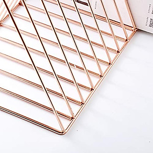 Magazine Rack Book Record Holder, Desktop Iron Storage Rack Bookshelf Multifunction Triangle File Organizer Decor Home Office (Rose gold)