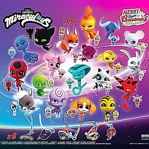 Miraculous Ladybug - Ultimate Kwami Advent Calendar with Miniature Flocked Kwamis and EVA Seasonal Charms. Collectible Toys for Kids for Christmas with Hooks and Ribbons (Wyncor)