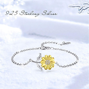 Cuoka Sunflower Bracelet 925 Sterling Silver Sunflower Jewelry Sunflower Mother Day Gift Summer Jewelry Gift For Women Girlfriend Daughter with Gift Box (Sunflower bracelet)