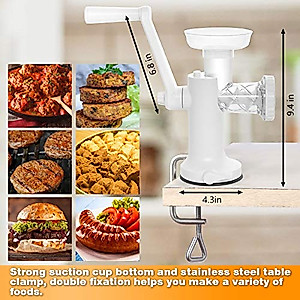 LHS Manual Meat Grinder, Heavy Duty Meat Mincer Sausage Stuffer, 3-in-1 Hand Grinder with Stainless Steel Blades for Meat, Sausage, Cookies, Easy to Clean