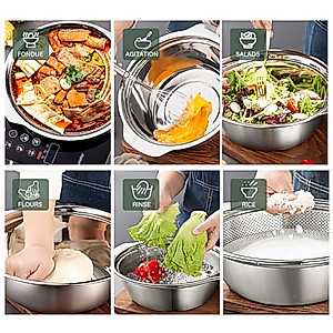 304 Stainless Steel Colander With Handle, 2-Quart Micro-Perforated Strainer Colander Set with Mixing Bowl, BPA Free, Great for Draining Cooked Pasta, Noodles,Washing Vegetables, Fruits(2PC)