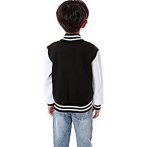 NHUHEQ Baseball Jackets Boys Girls Fit Varsity Jacket Kids Warm Combed Cotton Fleece Jackets (Black,4Y)