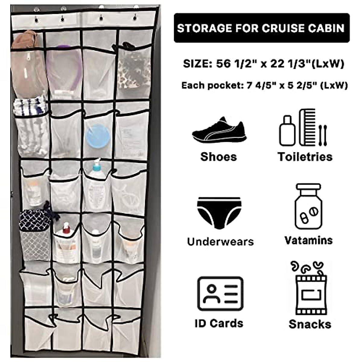 Cruise Essentials Over The Door Shoe Organizer Magnetic Hooks for Royal Caribbean/Carnival/Princess/NCL/Celebrity/MSC/Norwegian Ship Cabin,Small Hanging Decoration Magnets,Travel Accessories Must Have