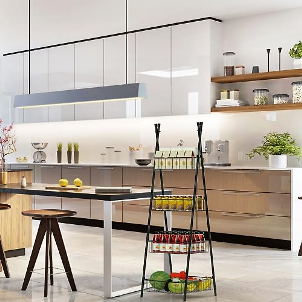 ETELI Water Bottle Organizer Storage 4 Tier Metal Drink Beverage Organizer Free Standing Triangular Water Bottle Rack Stand Holder Shelf for Kitchen Pantry, Black